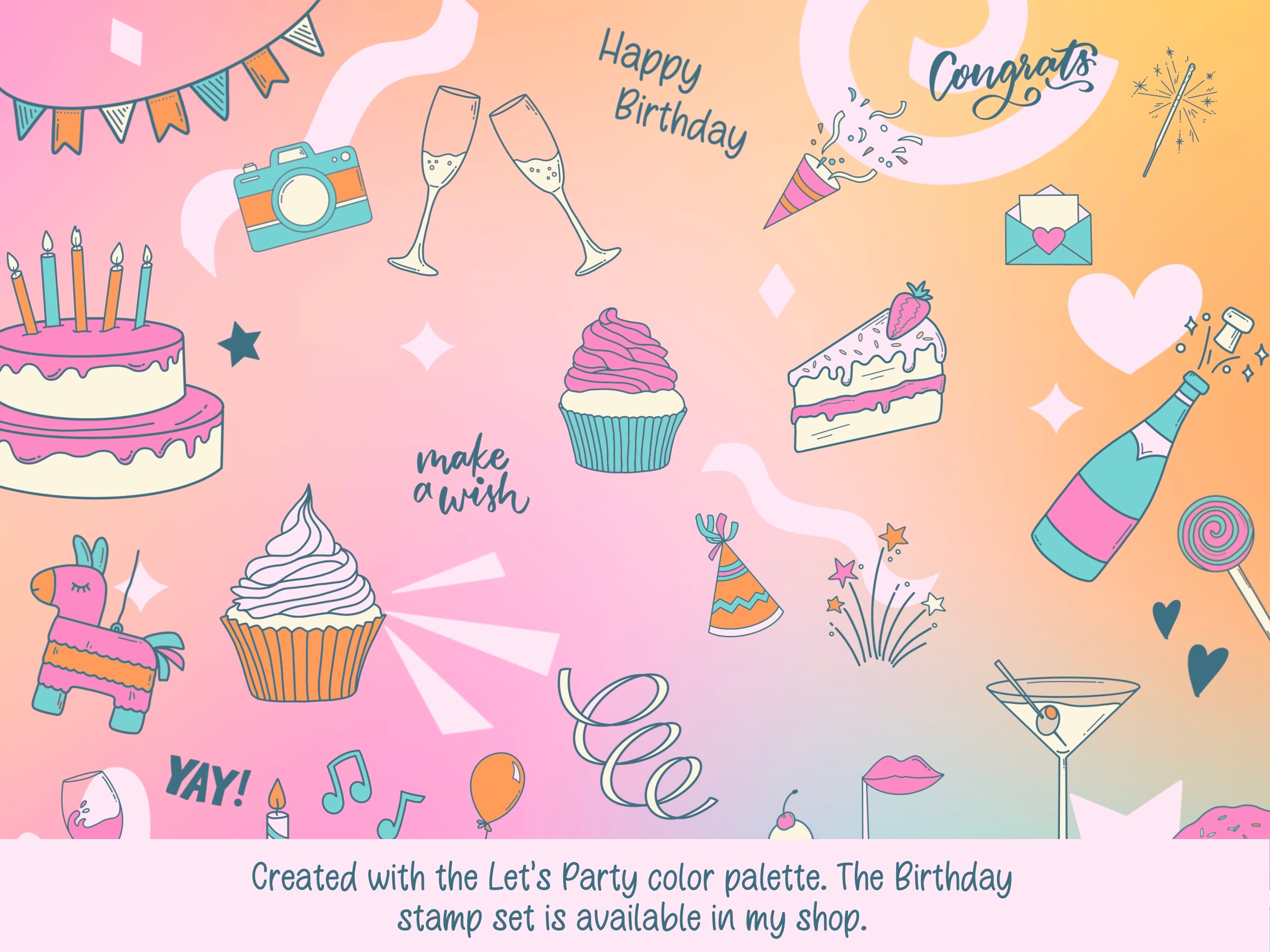 Let's Party Procreate Color Swatches | Bright Rainbow Colors | Pink ...