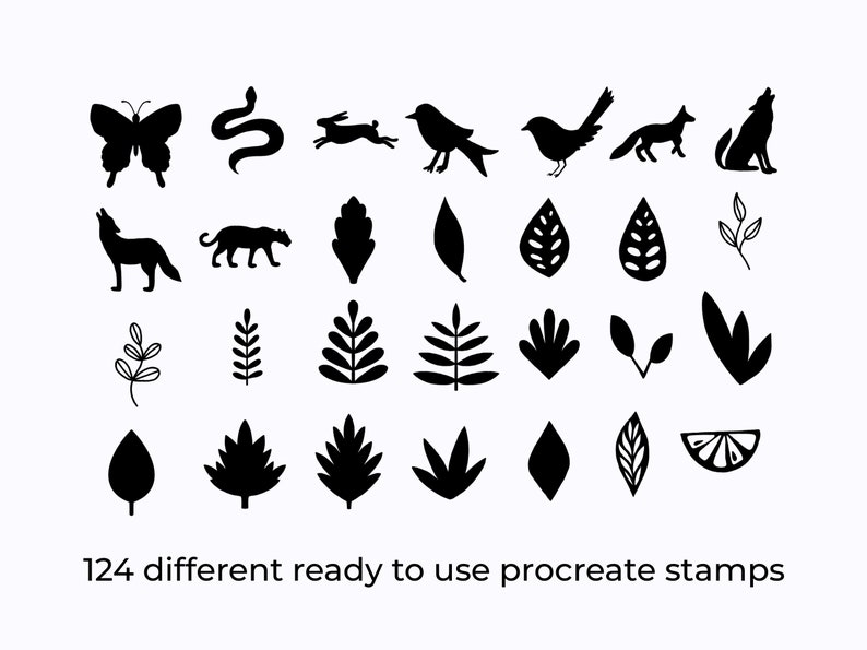120+ Procreate Linocut Stamp Brushes: Silhouette, Botanical Flowers ...