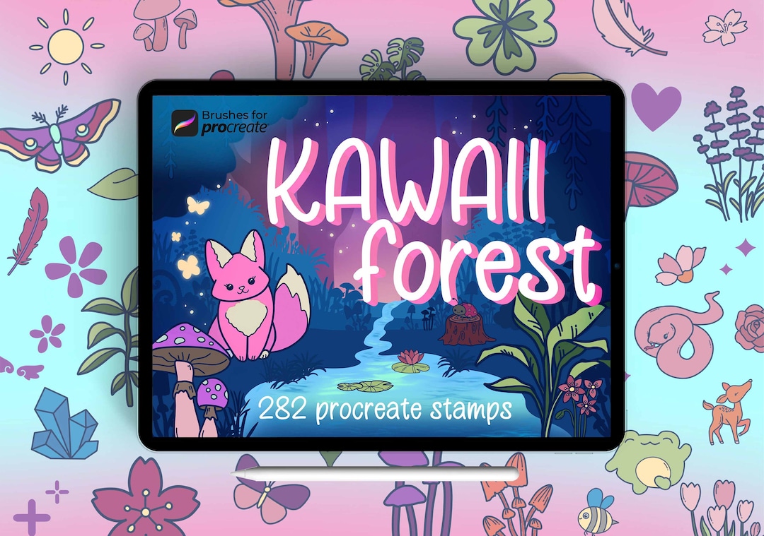 280 Procreate Kawaii Forest Stamp Brushes Magical Forest Cute Doodle Stamps Kawaii Creator Brush