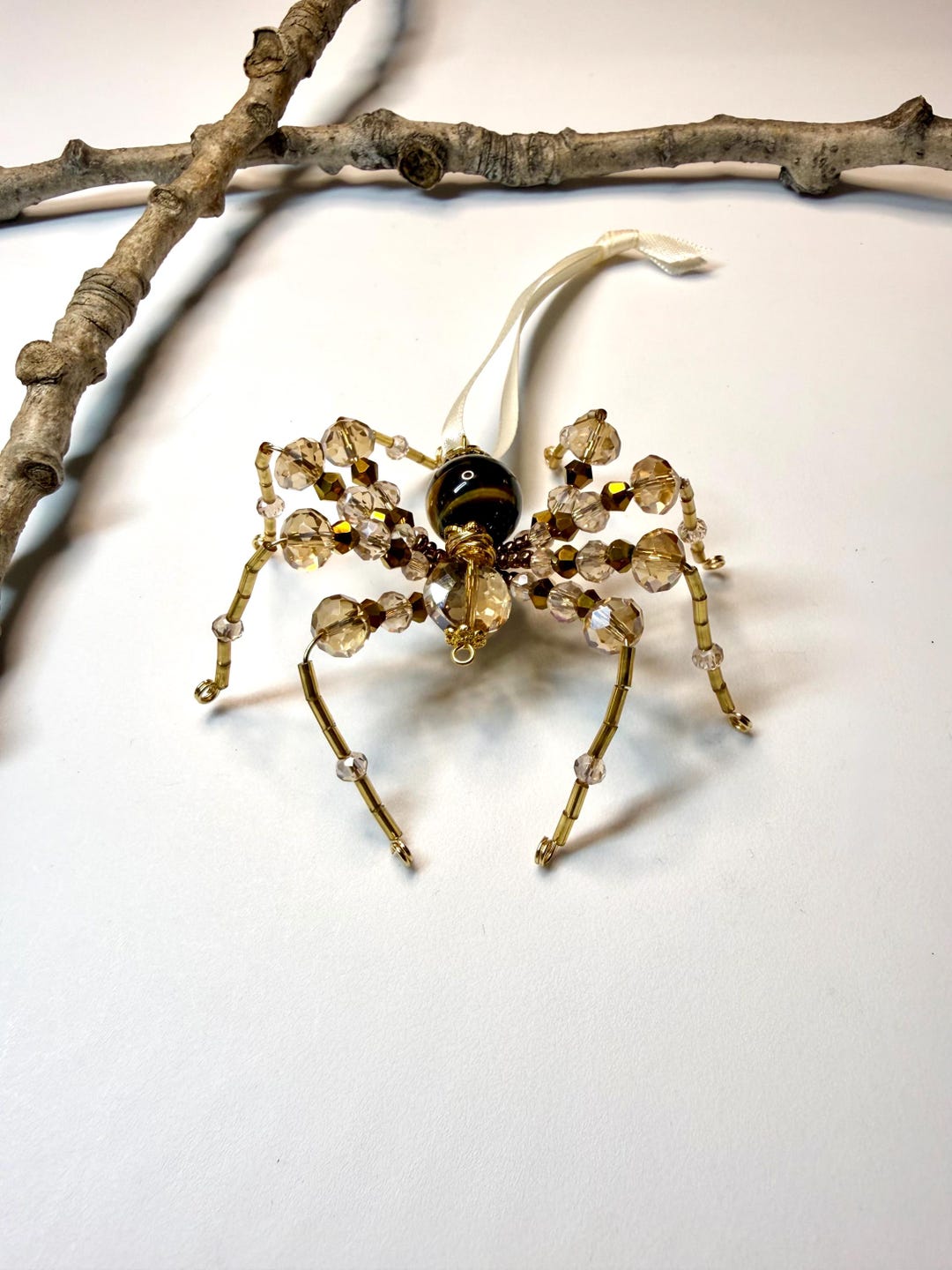 House Spider Ornament - Tigers Eye Good Luck Talisman, Beaded Samhain ...