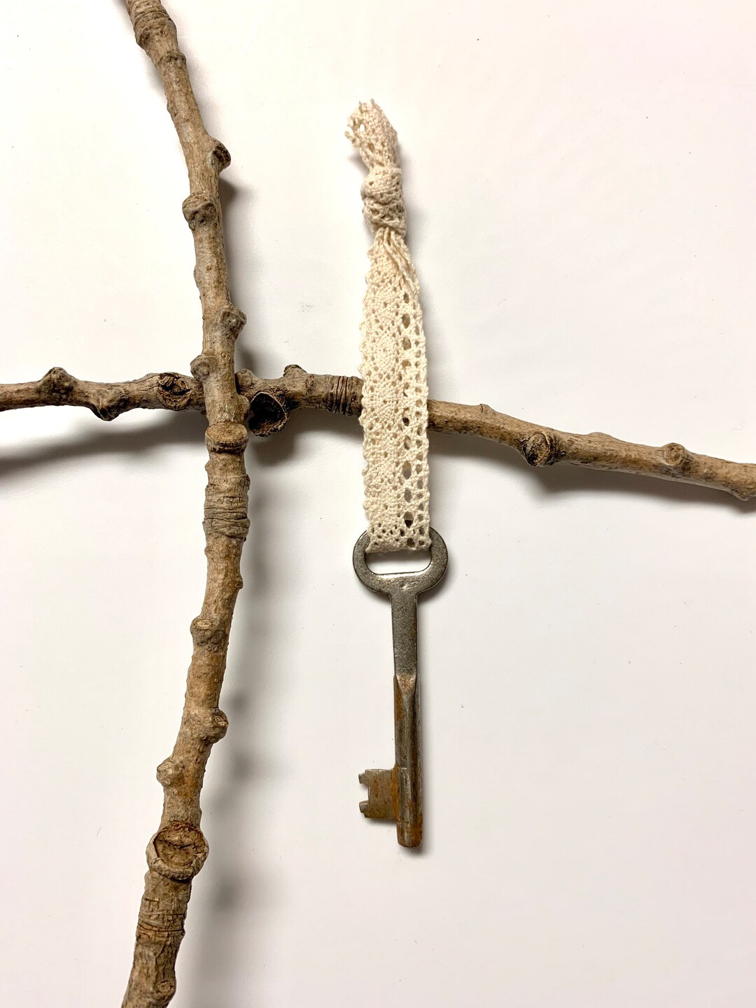Skeleton Key on Lace Hanger, Tree Decor, Vintage Curiosities, Altar ...
