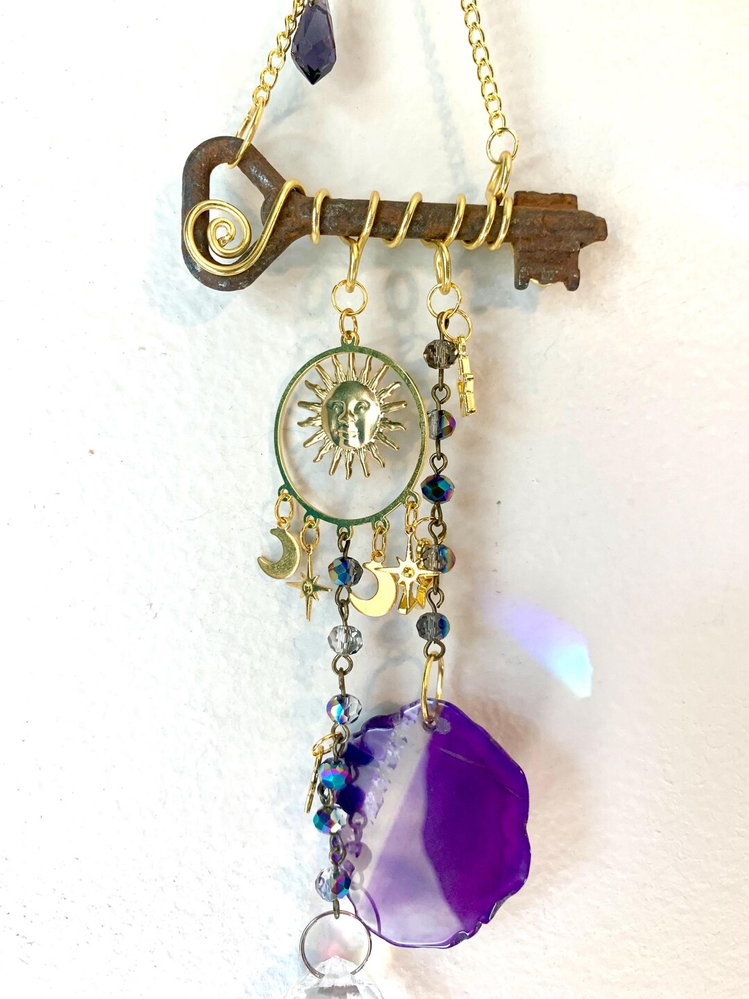 Skeleton Key Suncatcher Sun God Agate Sun Catcher, Autumn Decor, Wall ...