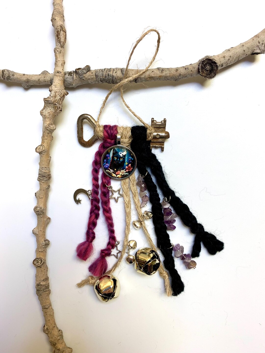 Skeleton Key Blessing Bell - Black Cat - Altar Decoration, Warding ...