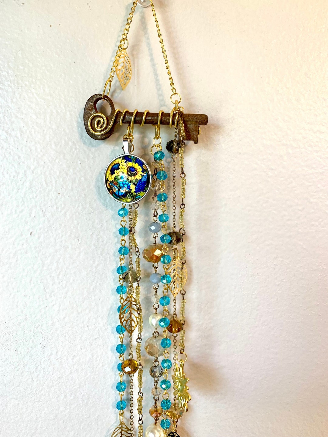 Horse Skeleton Key Suncatcher Sunflowers Upcycled Jewelry, Farmhouse ...