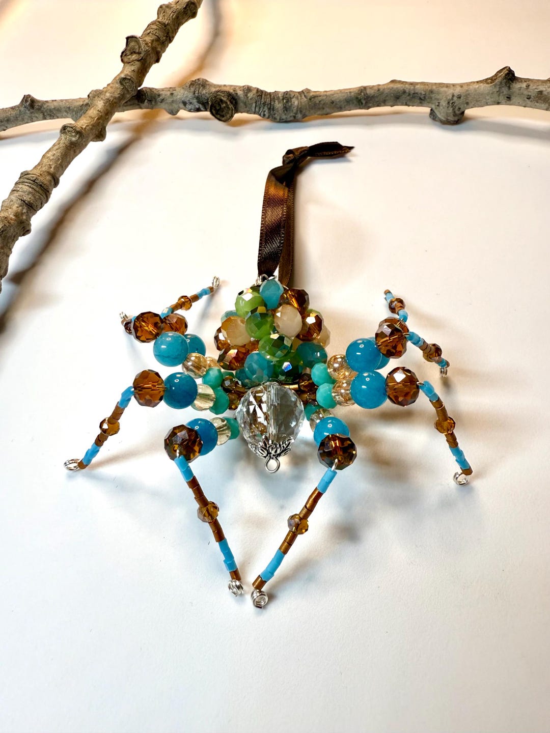 House Spider Ornament - Good Luck Talisman, Beaded Samhain Ornament ...