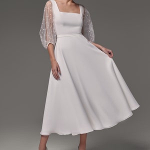 Midi Wedding Dress EDISON. Crepe Wedding Dress Casual Wedding Dress ...