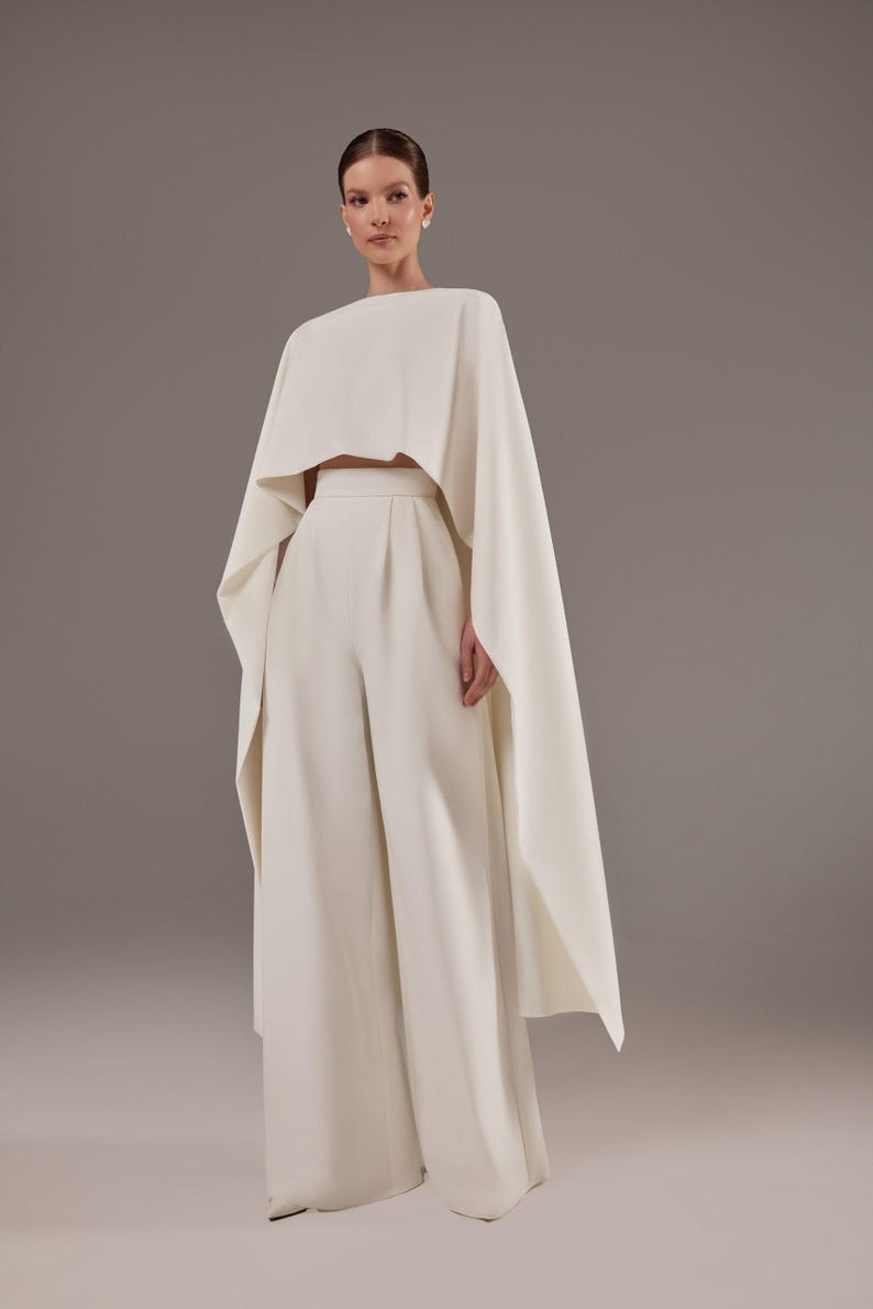 Ivory Crepe Bridal Cape Gera: Modern Wedding Cover-up - Etsy