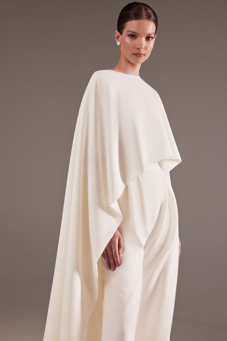 Ivory Crepe Bridal Cape Gera: Modern Wedding Cover-up - Etsy