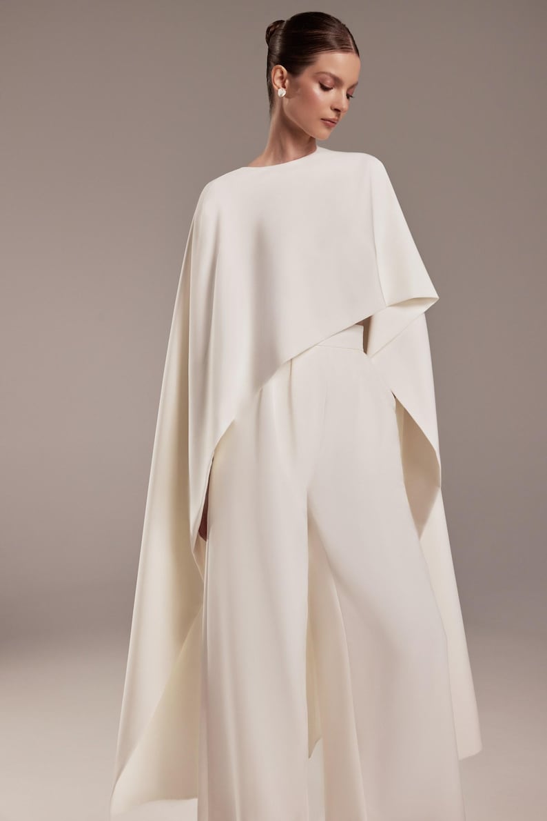 Ivory Crepe Bridal Cape Gera: Modern Wedding Cover-up - Etsy