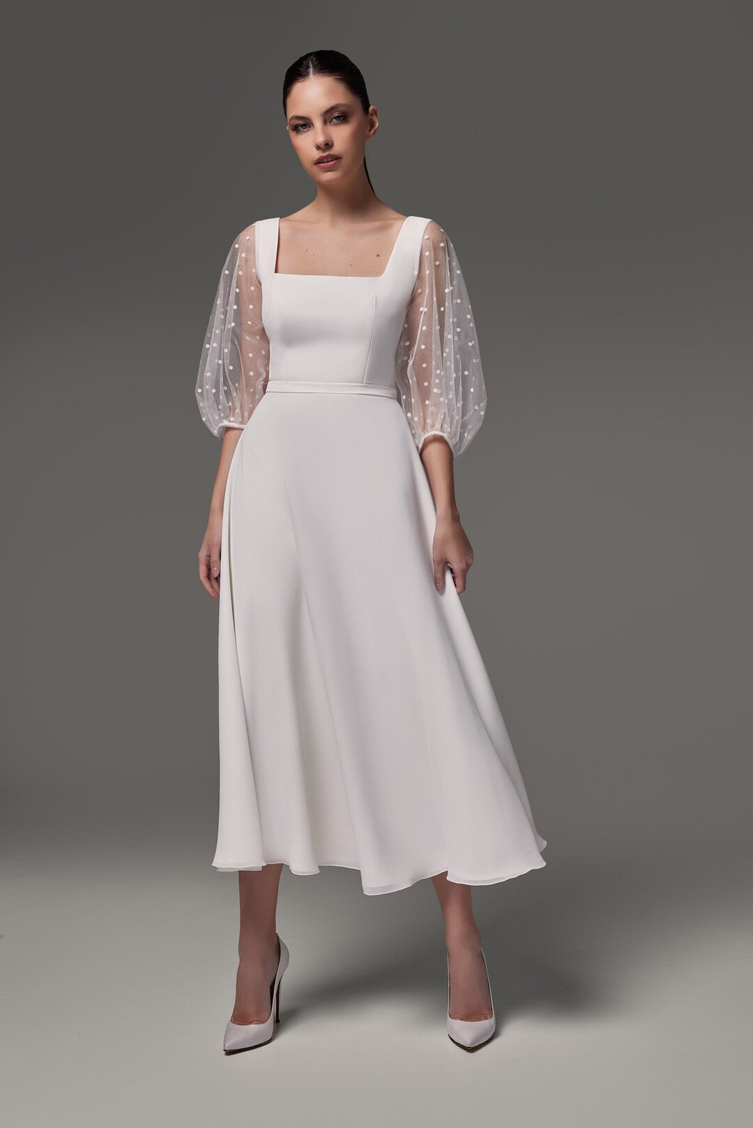 Midi Wedding Dress EDISON. Crepe Wedding Dress Casual Wedding Dress ...