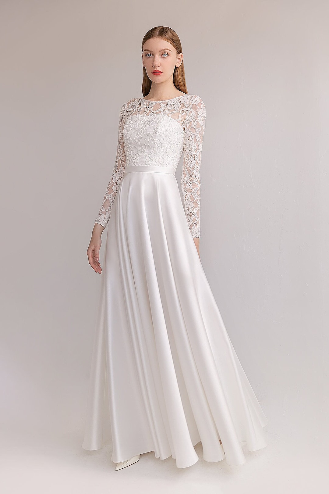 Modest Wedding Dress AMI. Long Sleeve Dress | A-line Silhouette ...