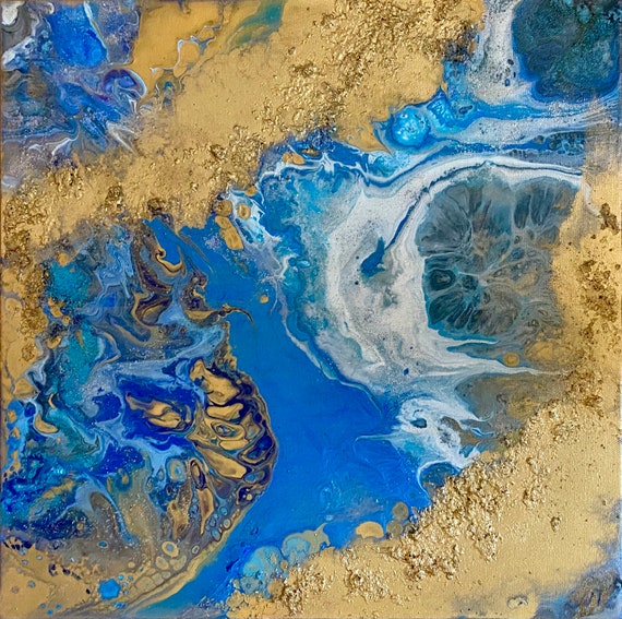 Abstract Painting Golden Ocean 40x40cm - Etsy
