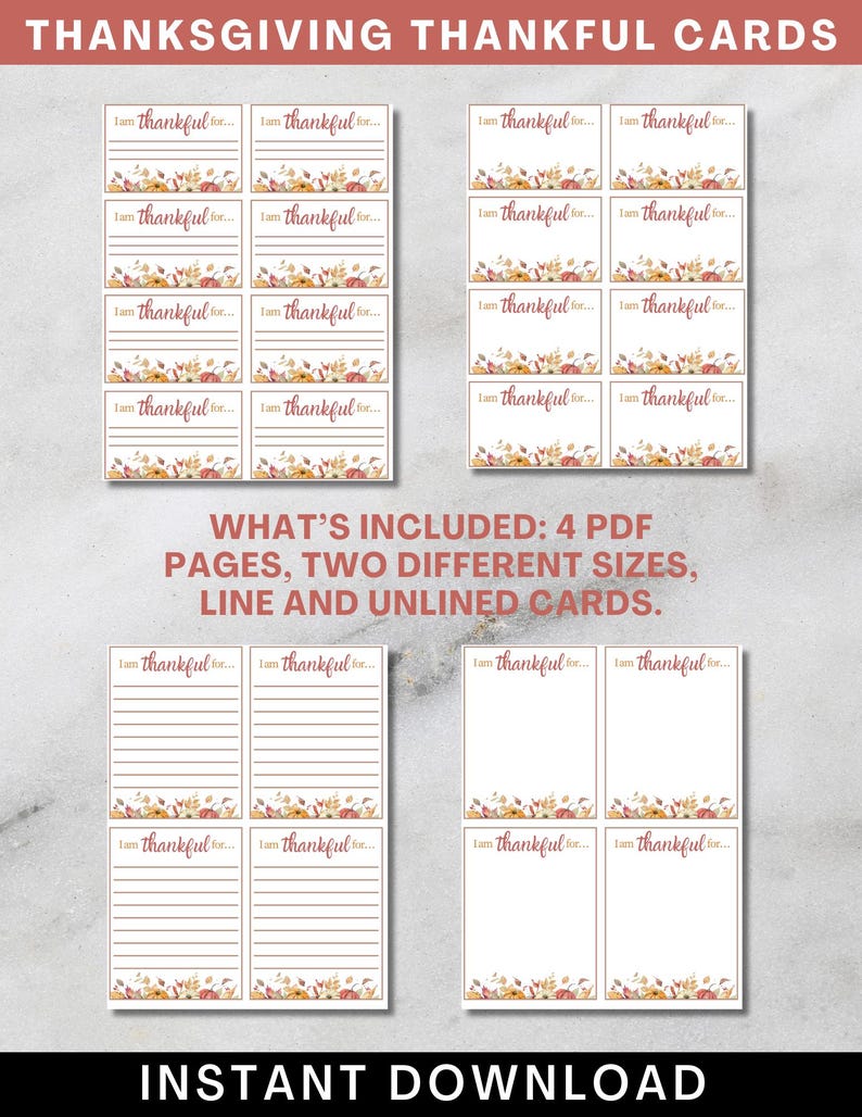 Gratitude Cards | Thankful Cards | Printable Thanksgiving Cards | Family Holiday | Instant ...