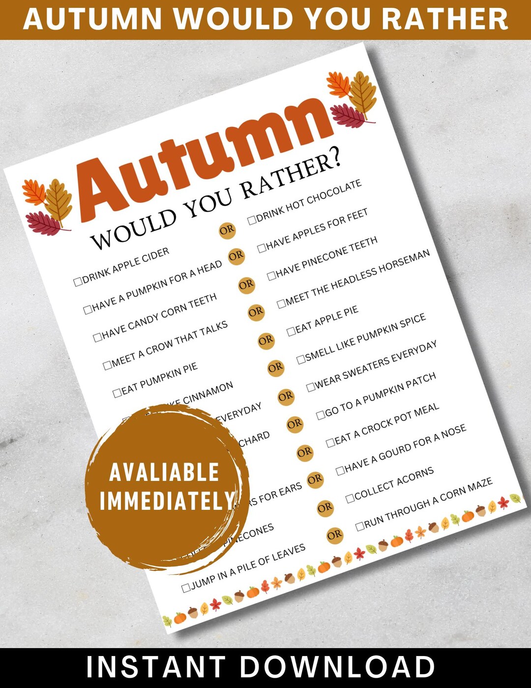 Autumn Would You Rather Game: Fall Party Activity (PDF Download) - Etsy