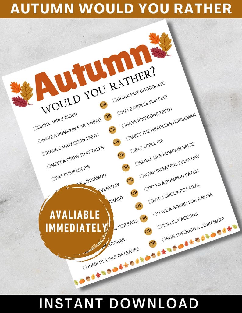 Autumn Would You Rather Game: Fall Party Activity (PDF Download) - Etsy