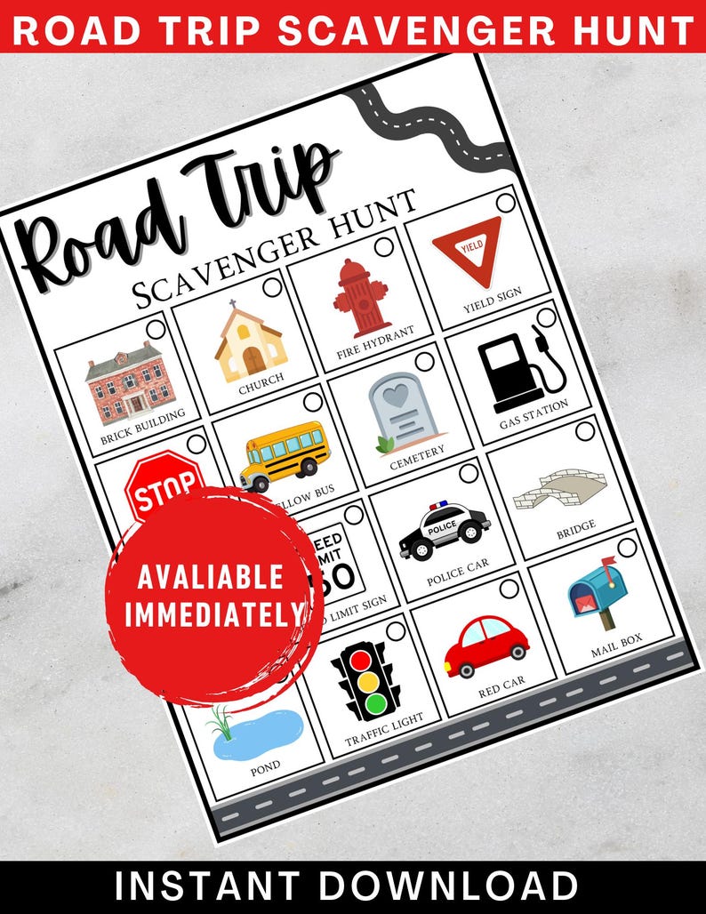 Road Trip Scavenger Hunt Kids Activity Games for Kids Car Games Toddler ...