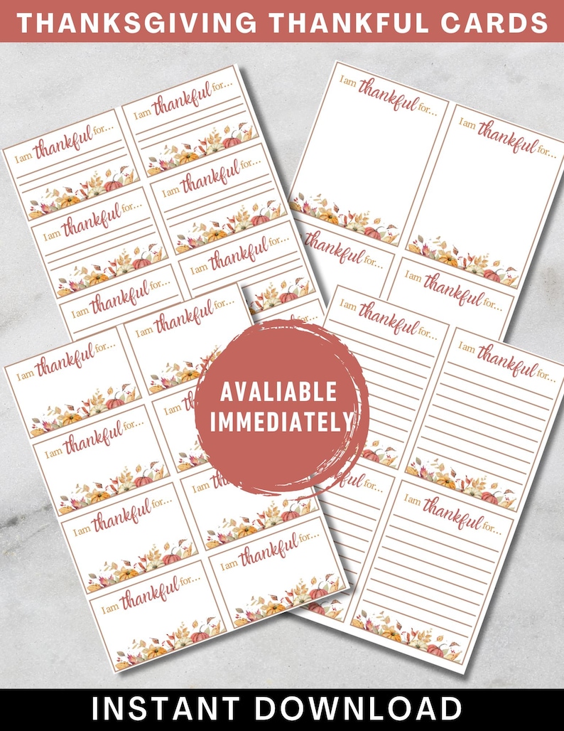 Gratitude Cards | Thankful Cards | Printable Thanksgiving Cards | Family Holiday | Instant ...