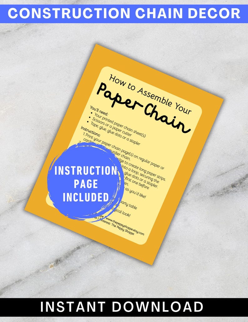 Construction Party Paper Chain- Printable Garland | Boys Birthday Decor ...