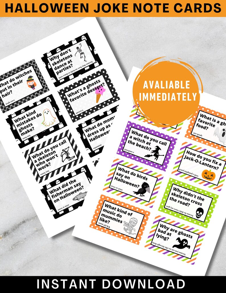 Printable Halloween Joke Cards for Kids: Lunch Box Notes (PDF) - Etsy