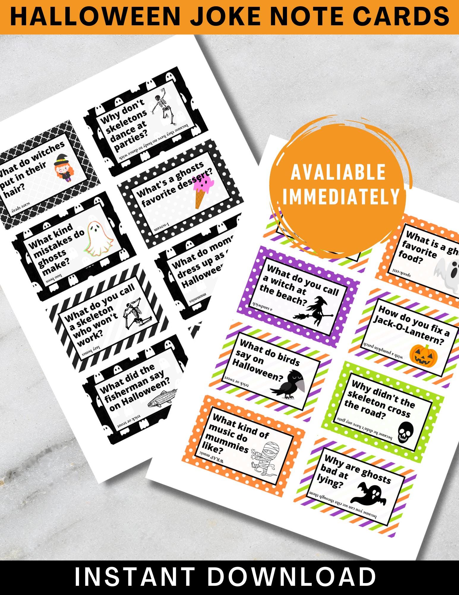 Printable Halloween Joke Cards for Kids: Lunch Box Notes (PDF) - Etsy