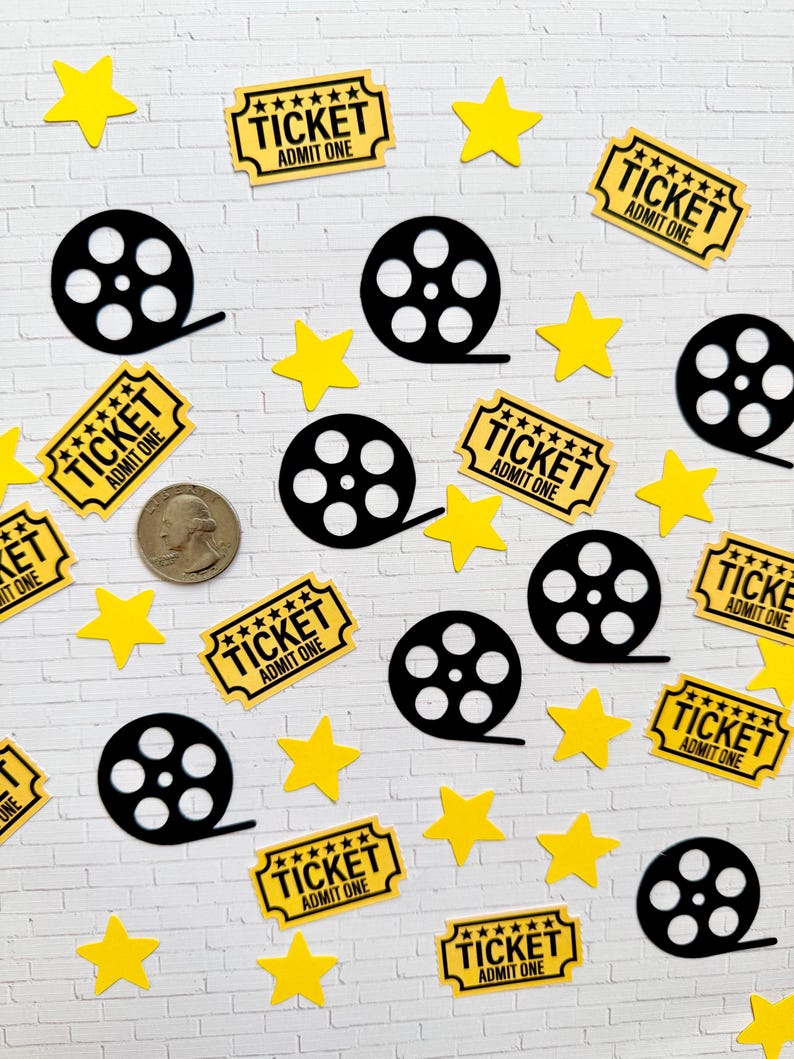 Movie Night Confetti | Hollywood Party Decorations | Film Reel, Ticket ...
