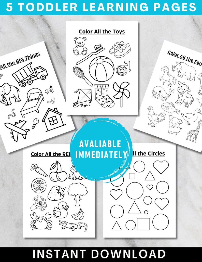 Toddler Coloring Pages: Shapes, Colors, Matching (PDF Printable ...