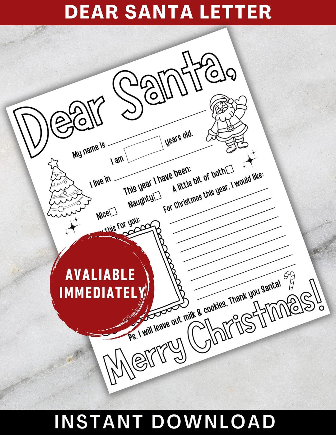 Dear Santa Letter | Christmas Printable | Letter to Santa | Christmas ...