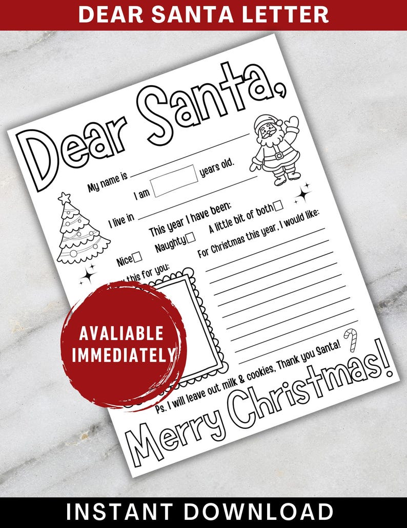 Dear Santa Letter | Christmas Printable | Letter to Santa | Christmas ...