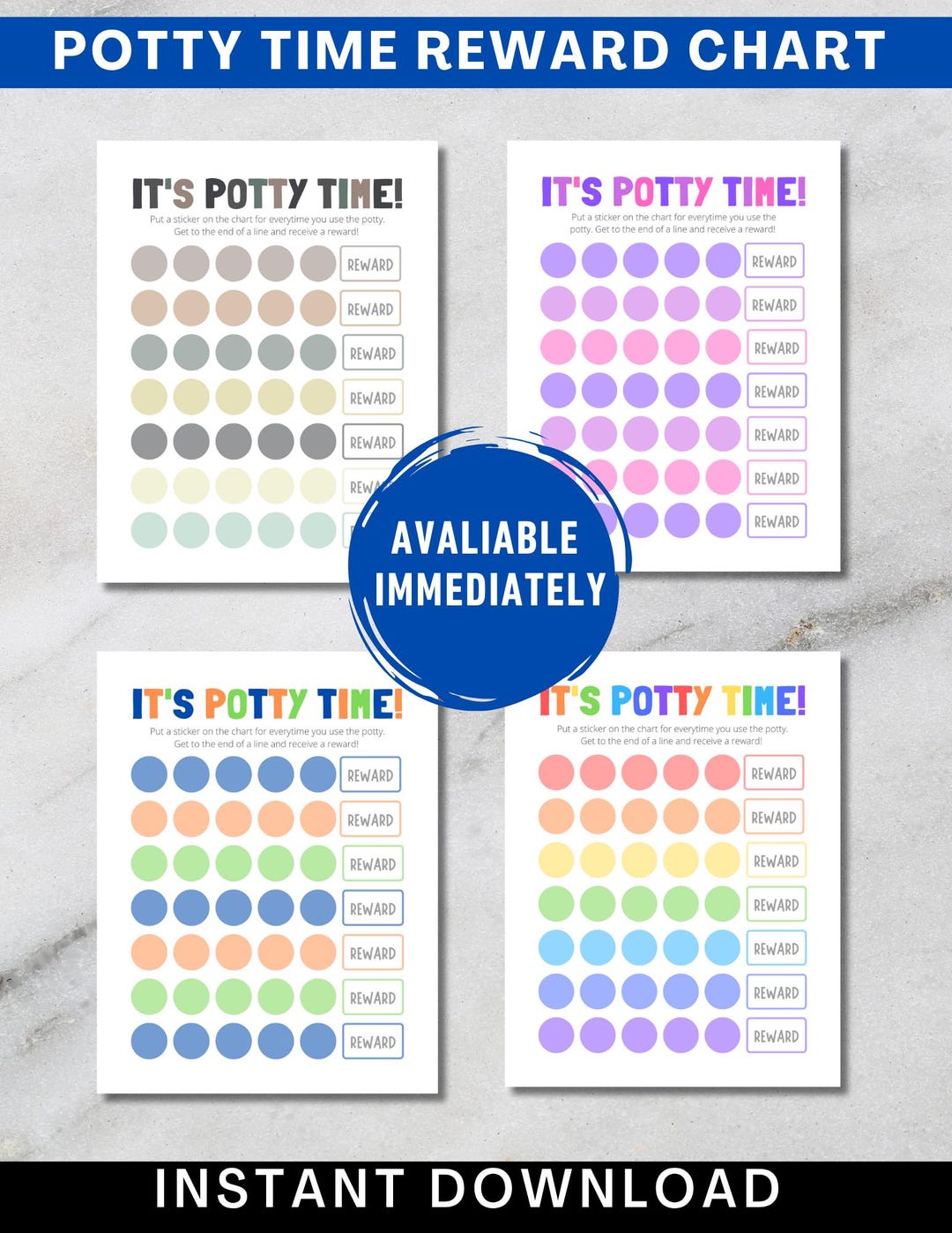 Toddler Potty Training Reward Chart: Printable Prize Tracker (digital ...