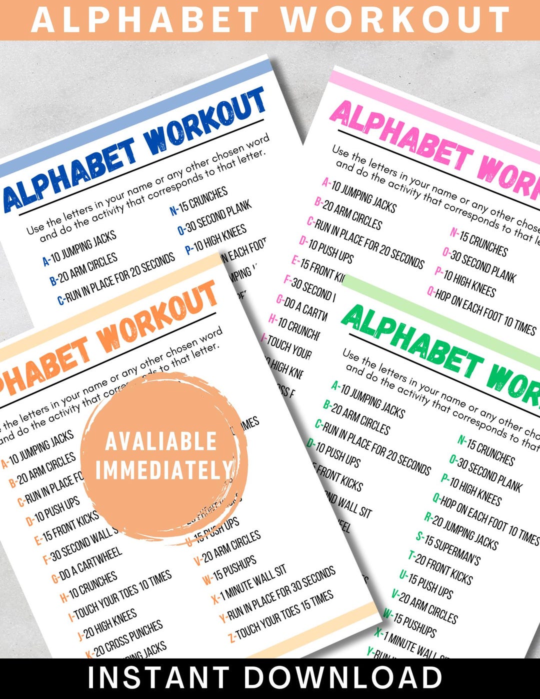 Alphabet Exercise Game – Kids' Gross Motor Activity (PDF Printable) - Etsy