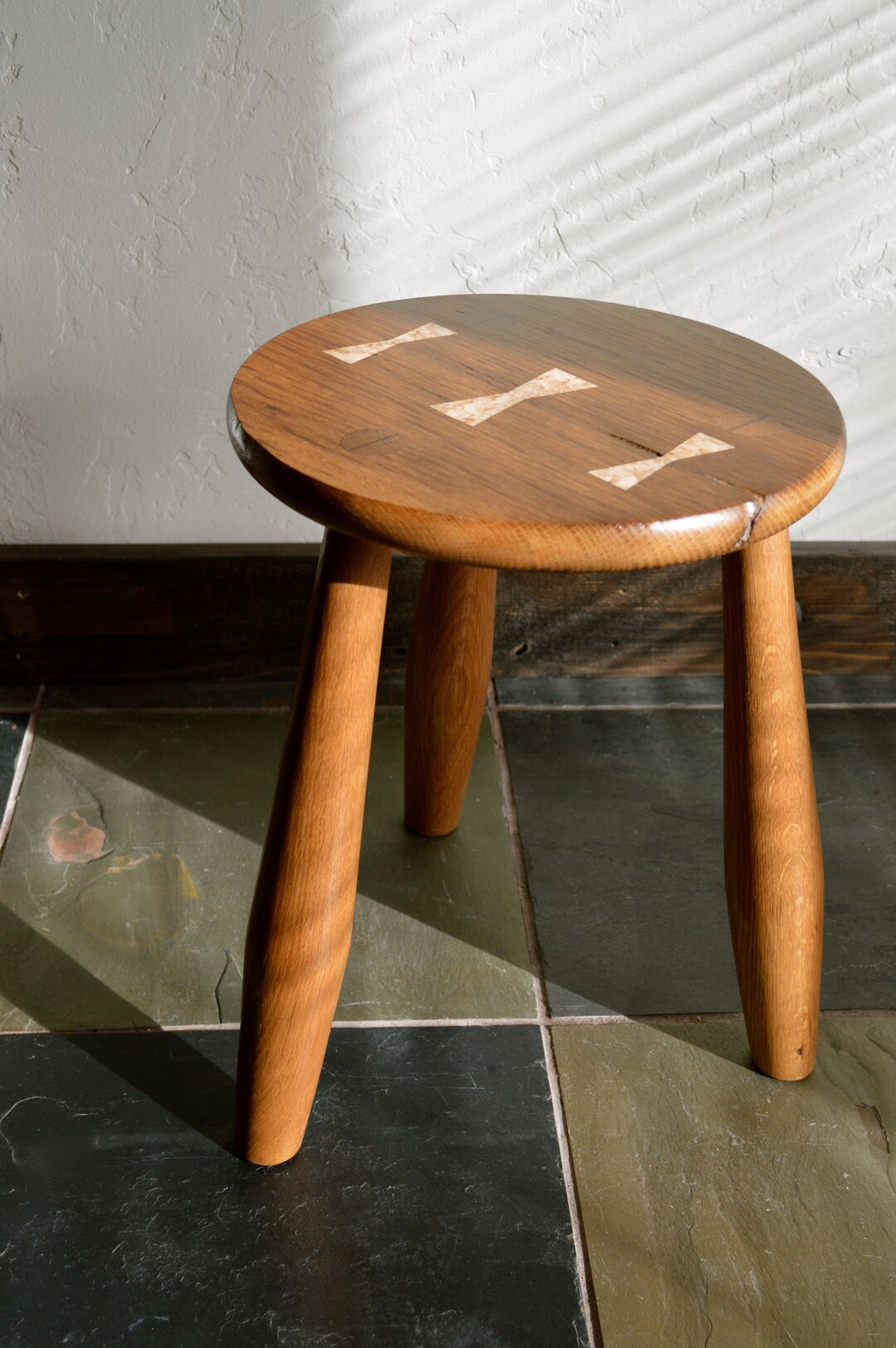 Milking Stool, Reclaimed Oak, With Birdseye Maple Bow Ties, -colorado ...
