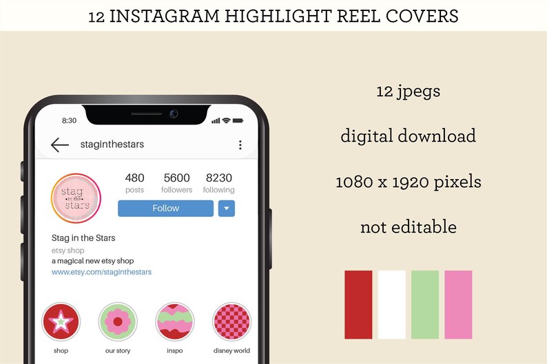 Instagram Reel Highlight Covers Digital Download - Red/green/pink Y2K ...