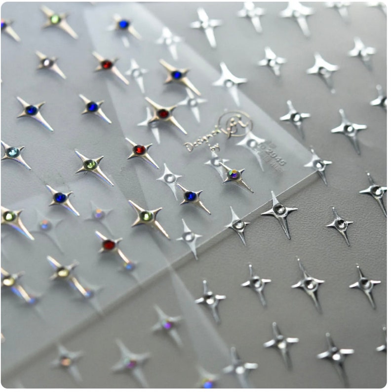 Monochrome Silver Light Four Point Star Nail Art Sticker - Etsy