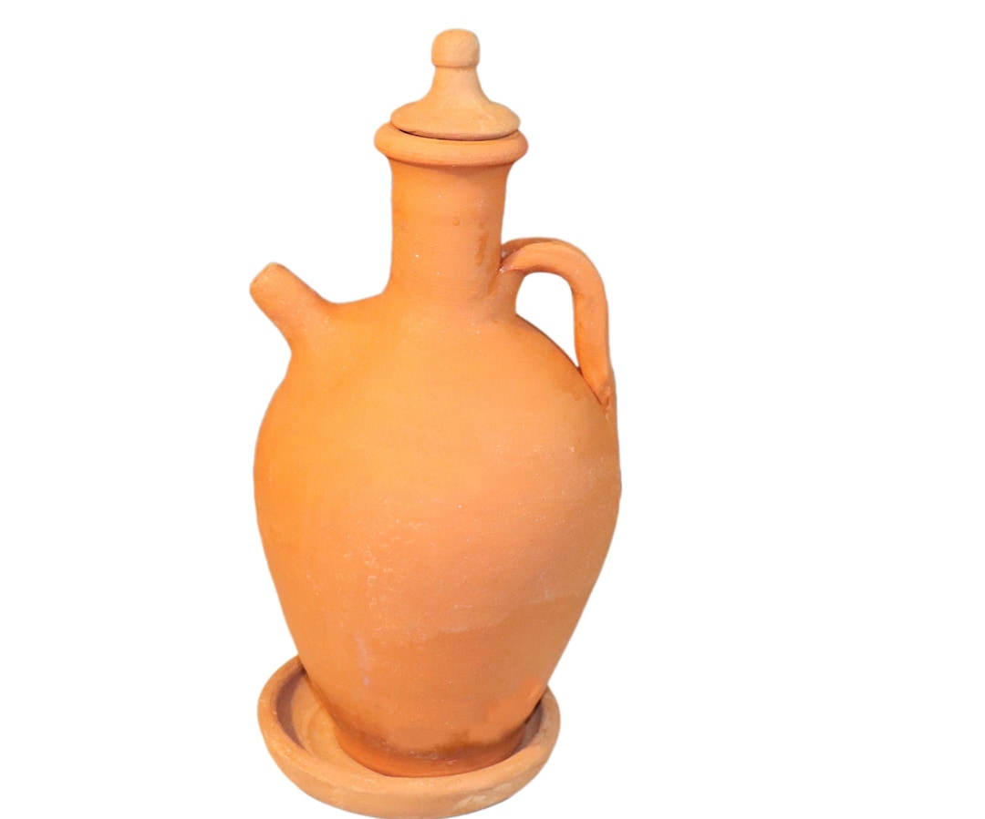 Handmade Pottery Pitcher With Spout, Clay Water Jug, Unglazed ...