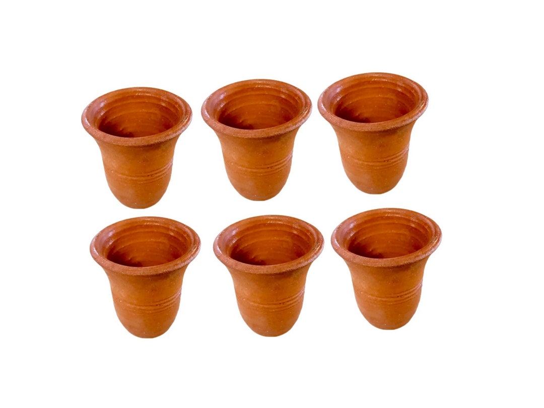 Set of 6 Handmade Pottery Glass , Clay Water Glass, Unglazed Terracotta ...