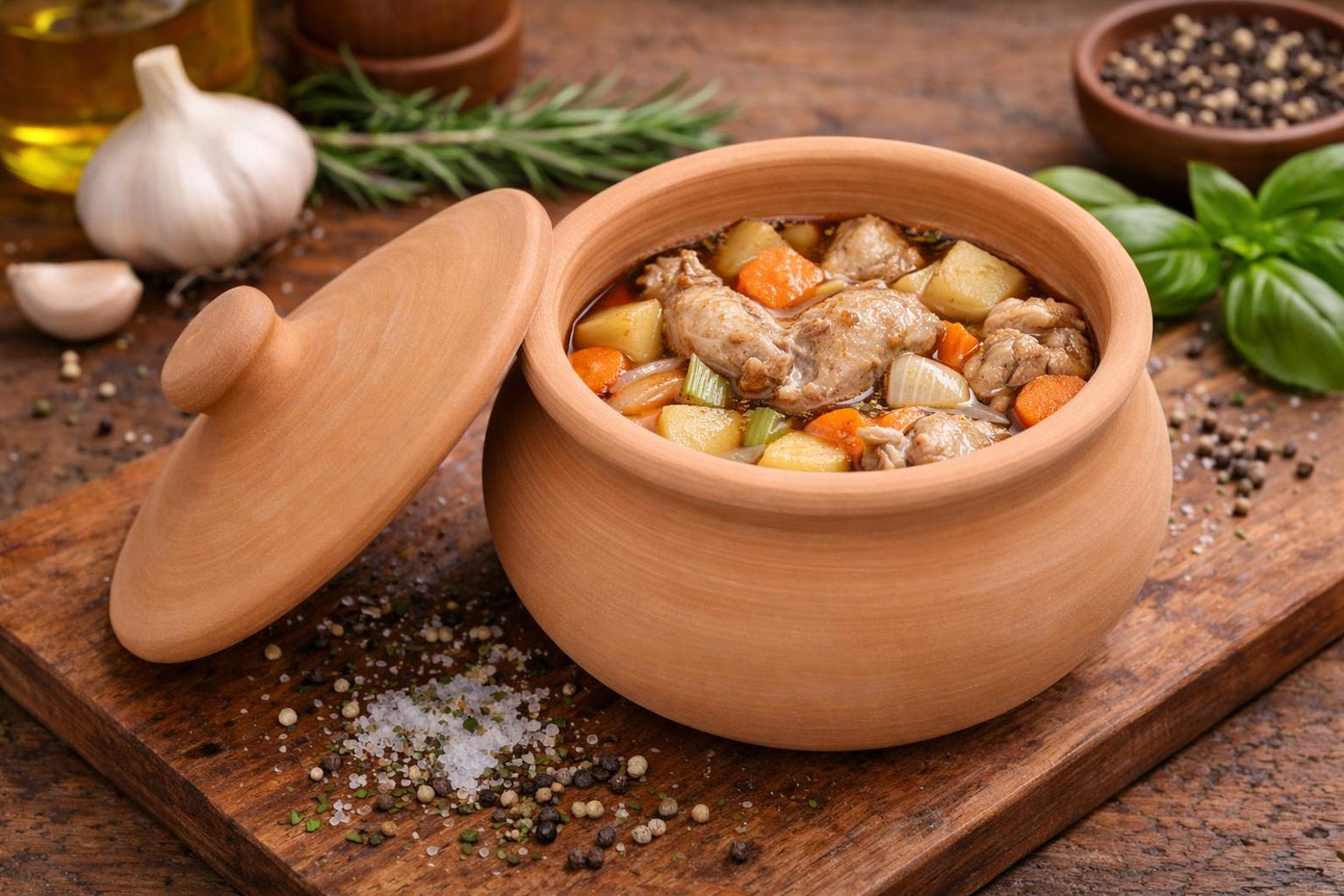 Cooking Clay Pot, Handmade Pottery Cookware Pan With Lid, Natural ...