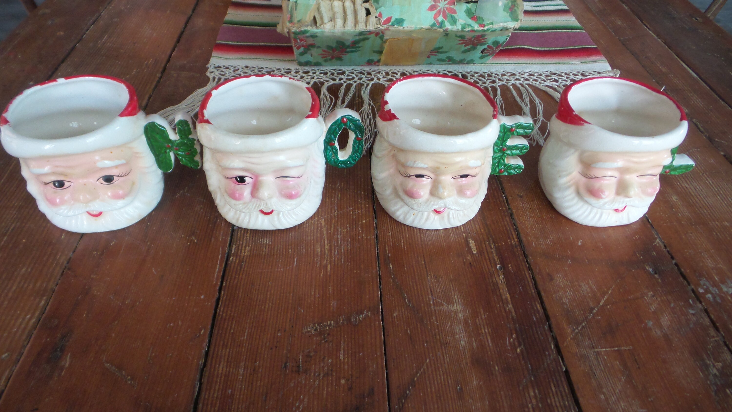 Vintage Set of 4 SANTA NOEL HANDLE Christmas Mug, Cup, Original Box ...