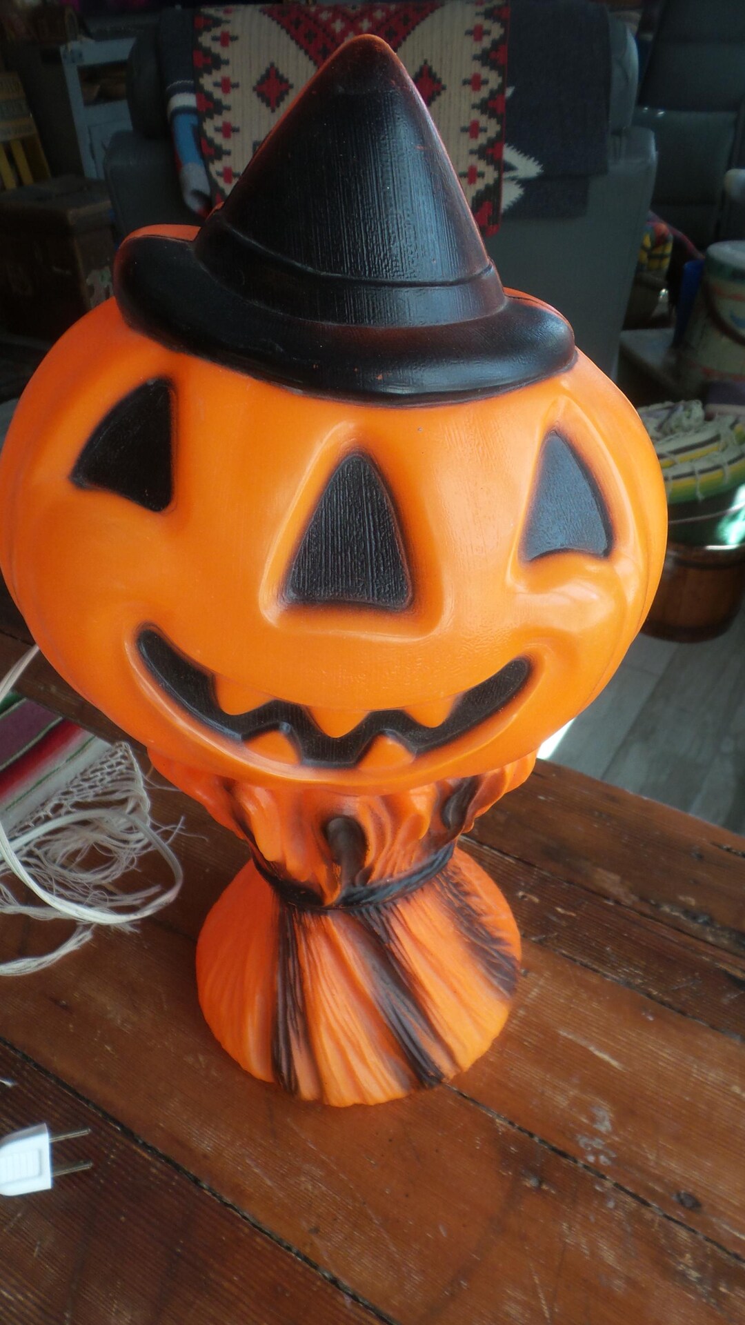 Vintage HALLOWEEN BLOW MOLD Pumpkin, Jack-o-lantern,corn Shock, Light ...