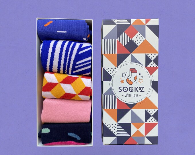 Set of 5 Novelty Socks for Men Colored Socks for Women Fancy Colorful ...