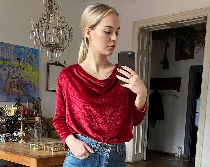 Vintage Red Velvet Blouse, Velour Top - Etsy