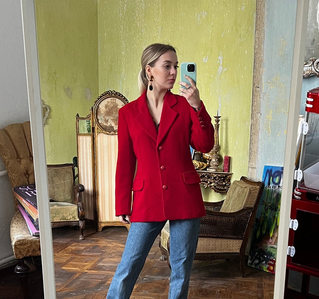 Vintage Red Wool Blazer, Women's Suit Jacket - Etsy