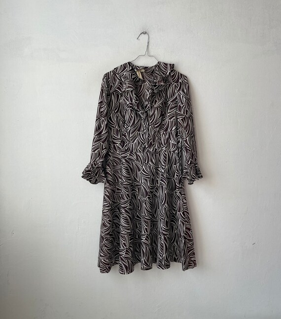 Vintage Brown Ruffle Midi Dress, Button Down Dress - Gem