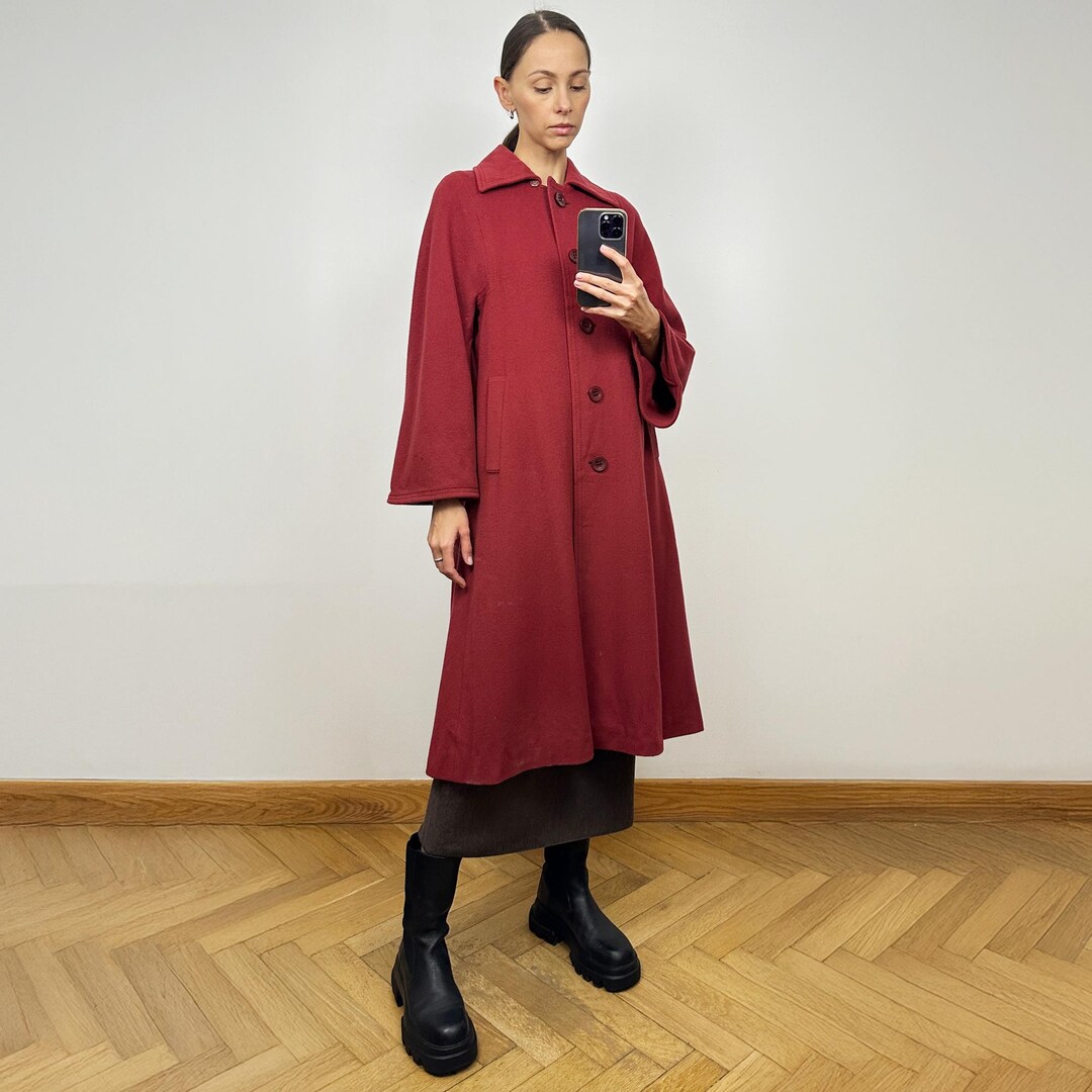 Vintage Red Wool Coat, Red Wool Midi Winter Coat - Etsy