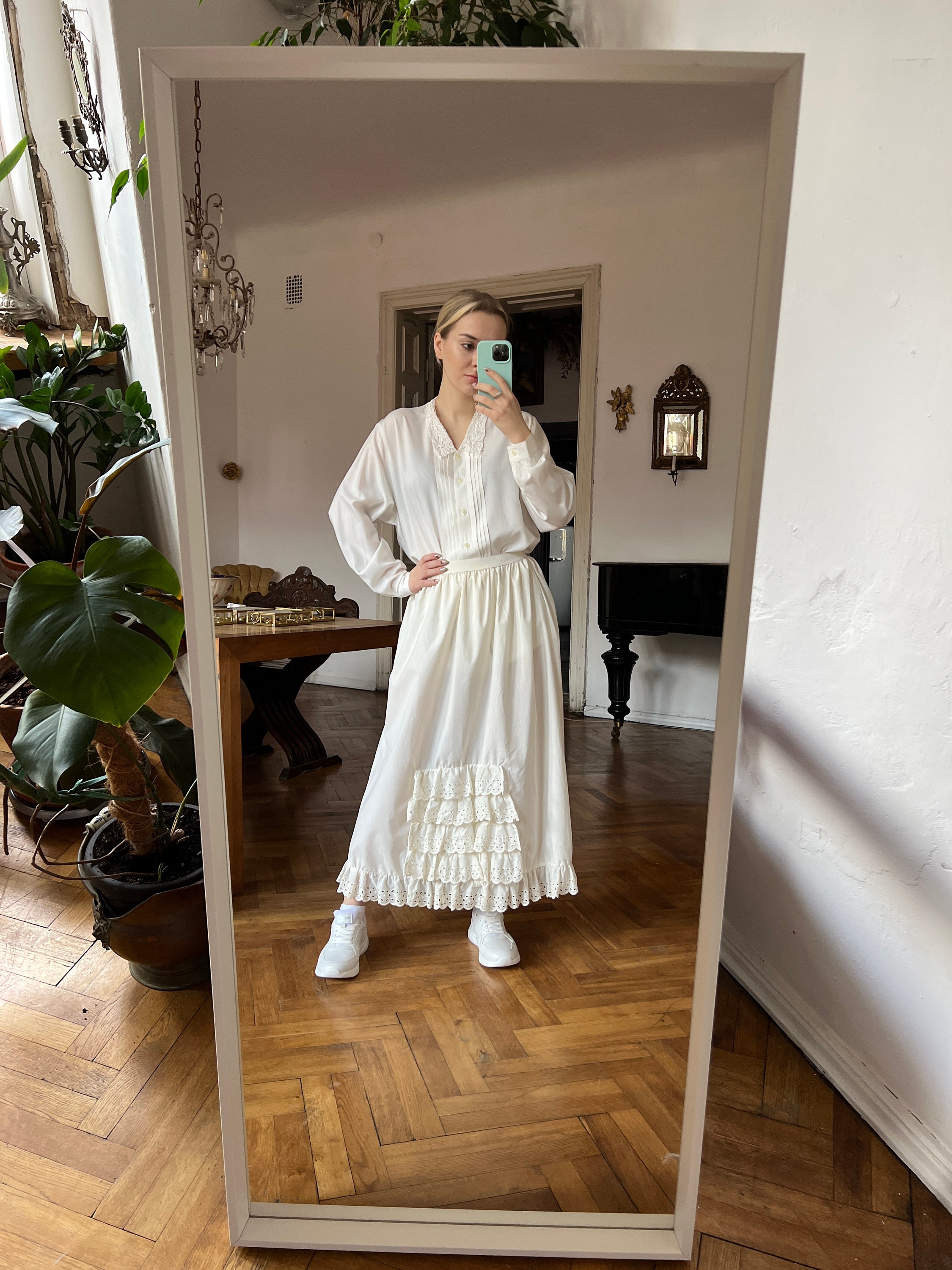 Vintage White Ruffle Midi Skirt High Waist Long Skirt - Etsy