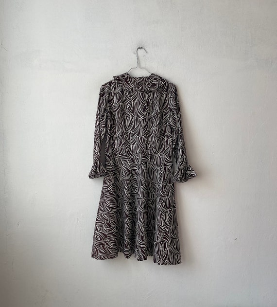 Vintage Brown Ruffle Midi Dress, Button Down Dress - Gem