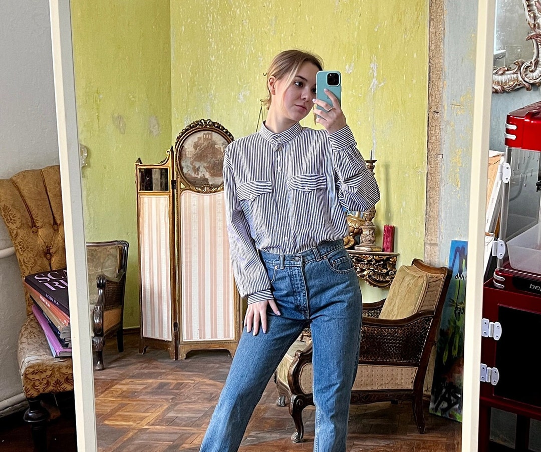 Vintage Van Laack Striped Blouse, Designer Cotton Shirt - Etsy