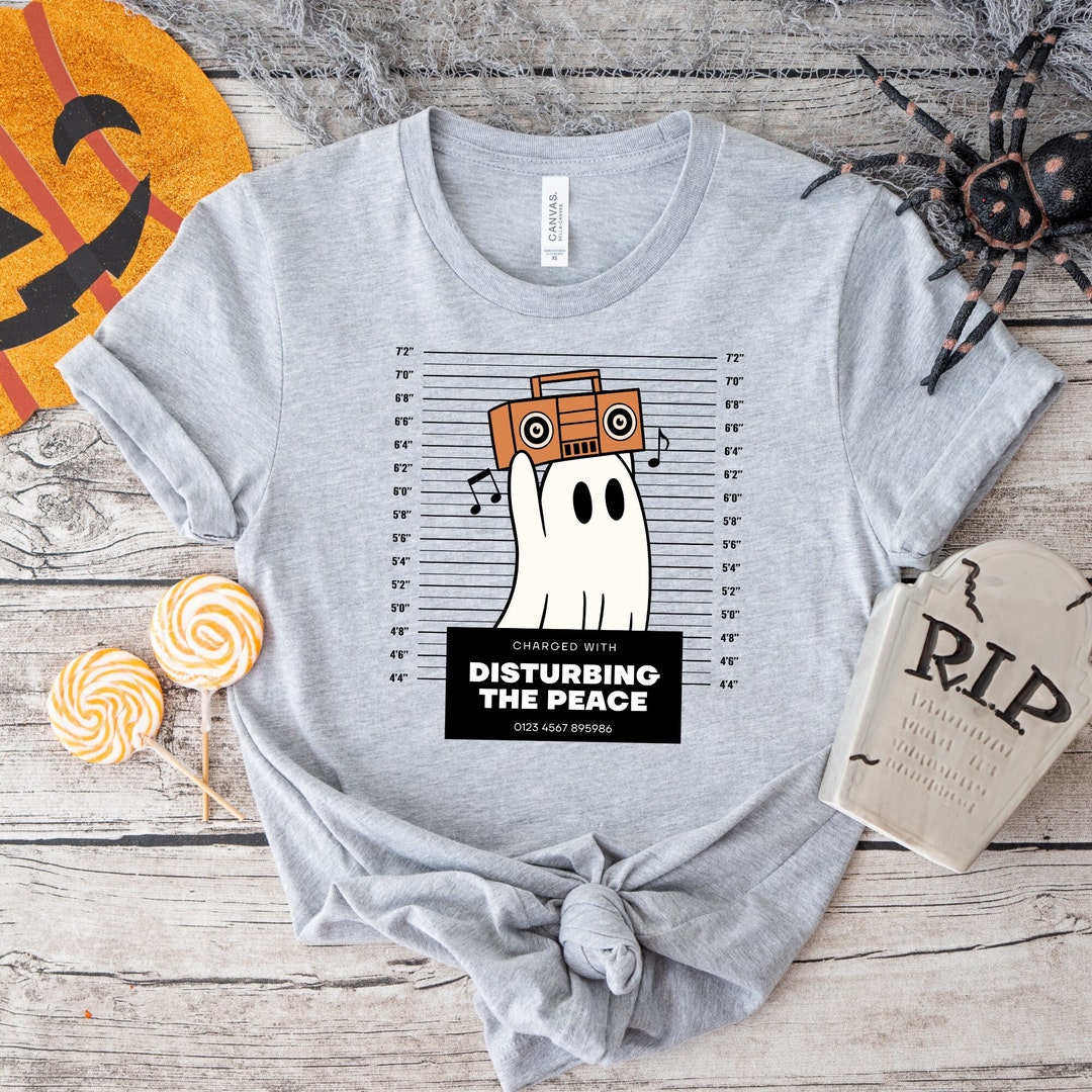 Funny Halloween Ghost Mugshot Boombox Shirt, Radio Music Ghost ...