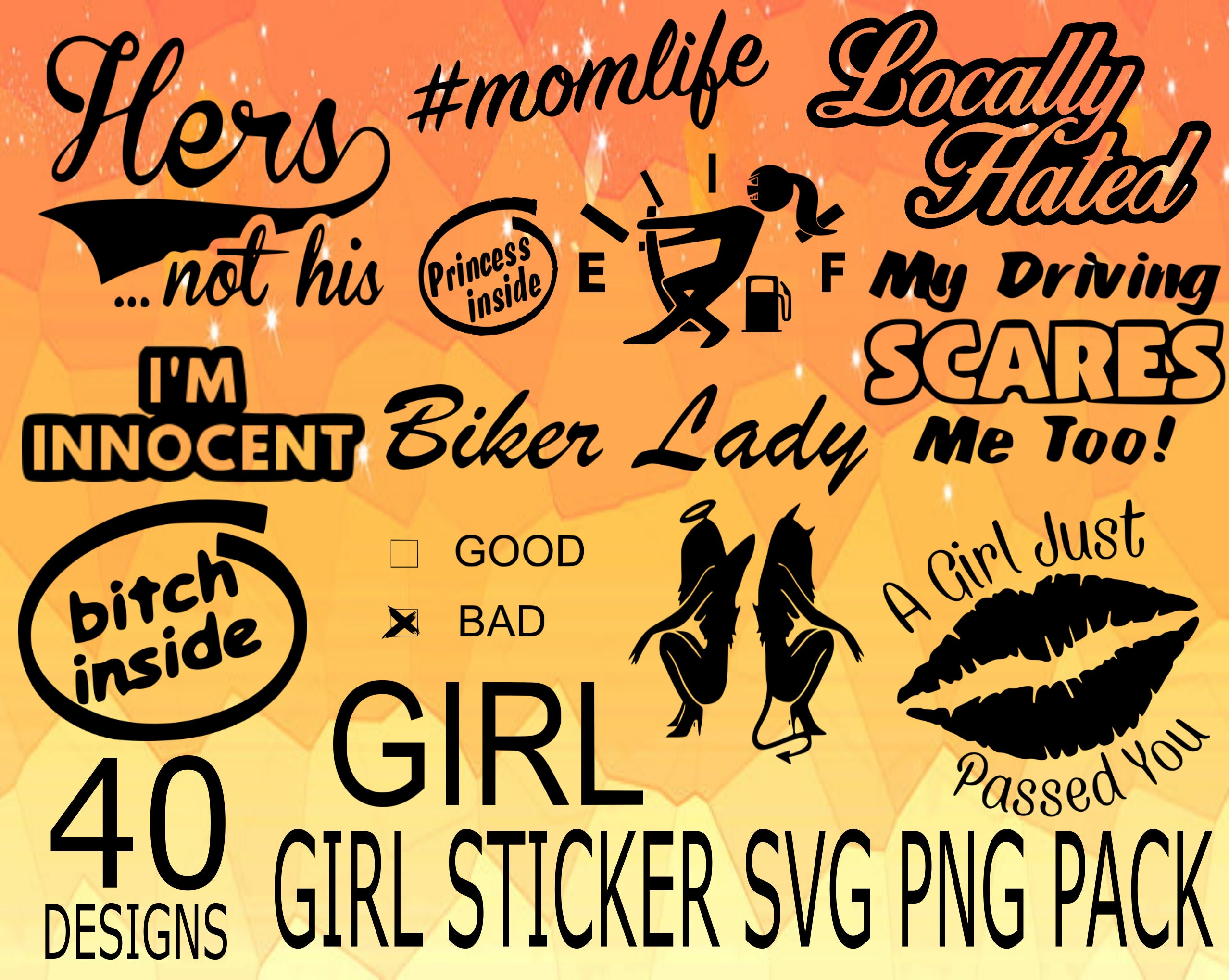Girl Car Stickers SVG PNG Design Bundle Cricuit Design Pack - Etsy