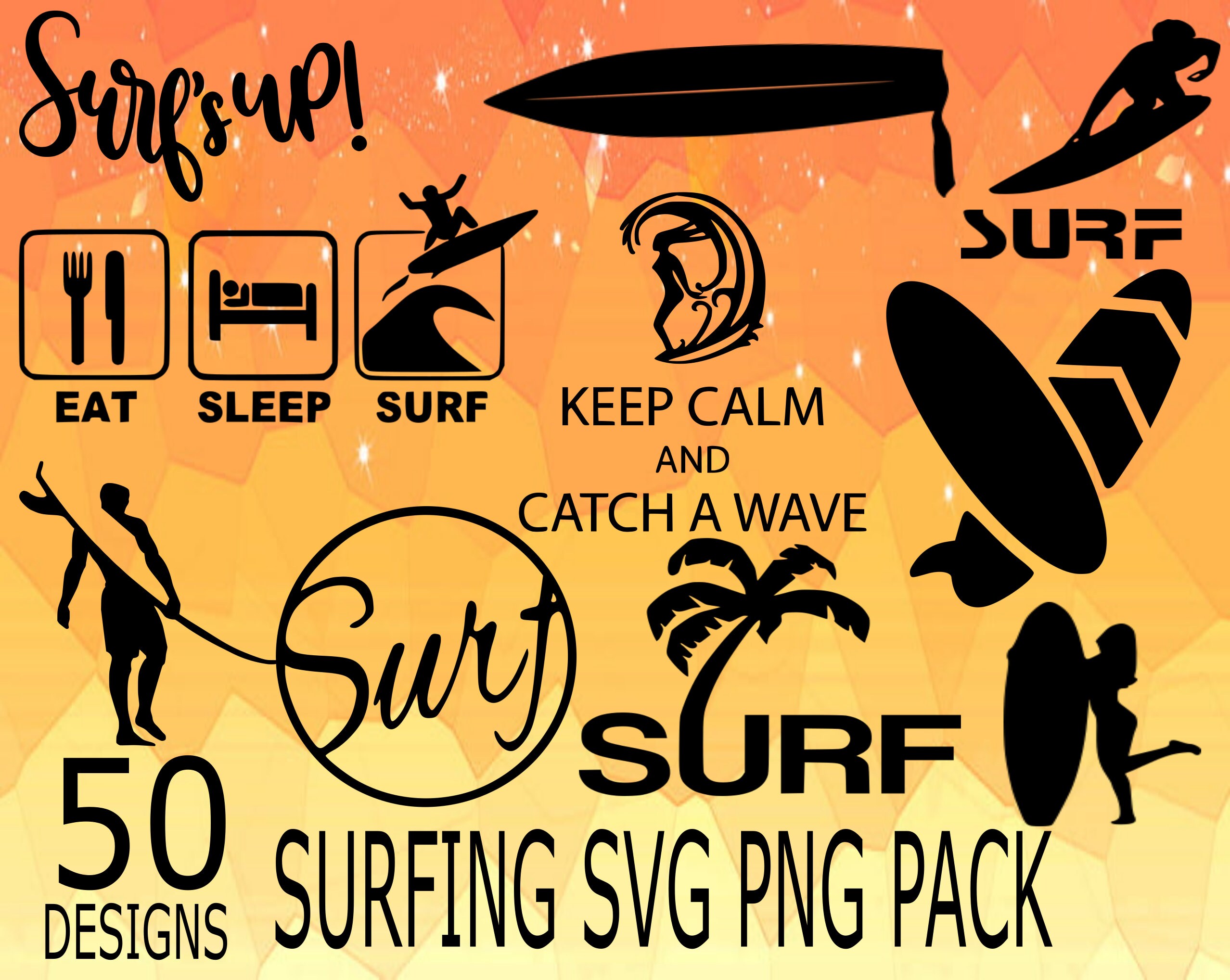 Surf SVG PNG Vector Pack, Vector pack surf god svg, love surfing, catch ...