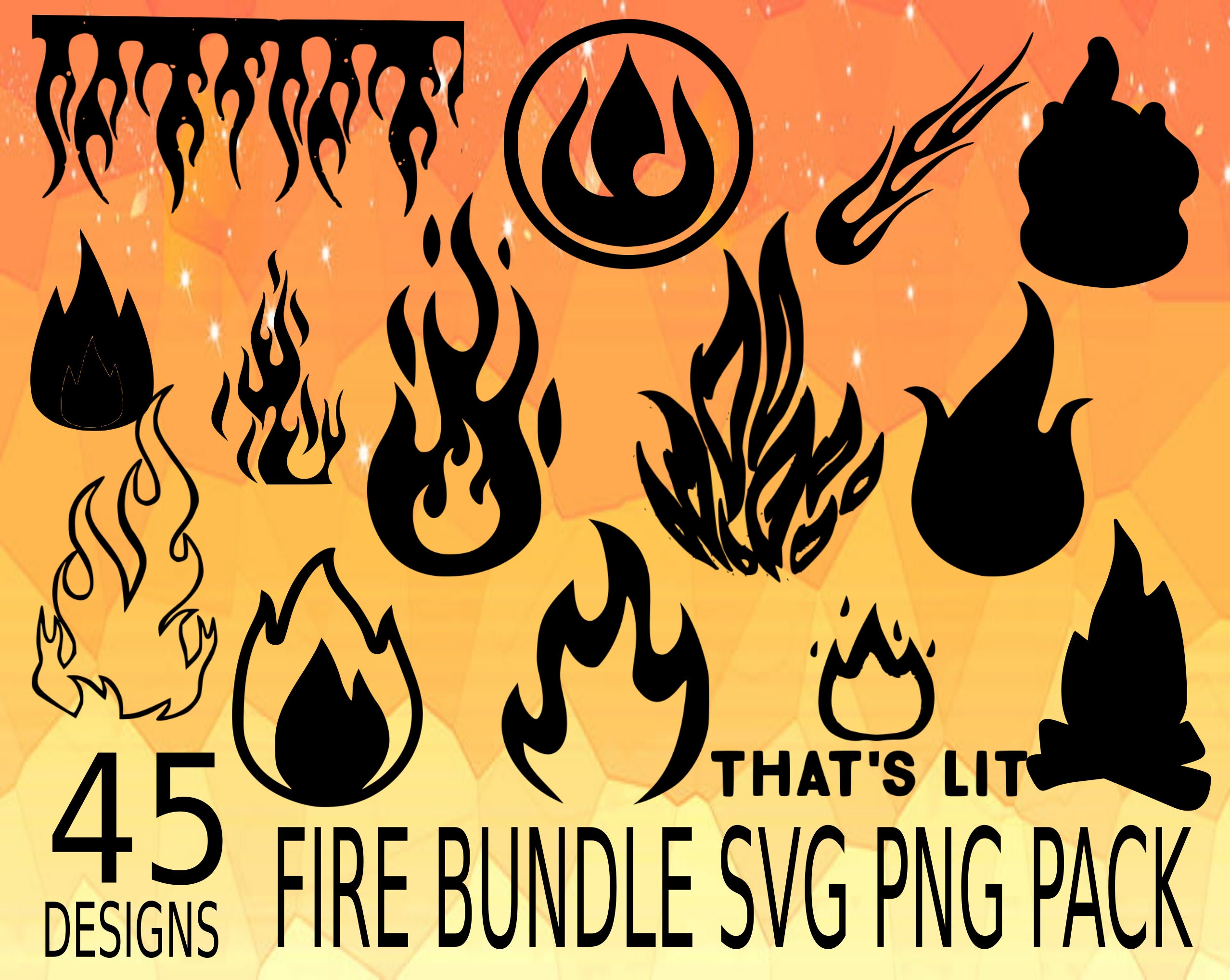Fire Bundle Pack SVG, Vector Pack PNG Bundle Flames Pack, Flame Vector ...
